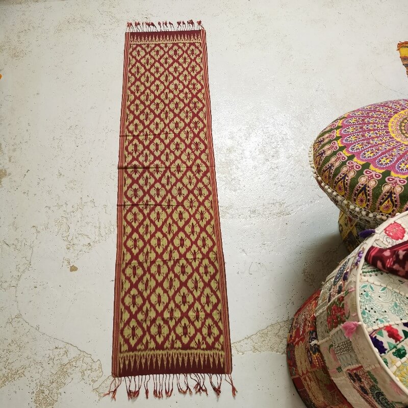 Indonesian Table Runner Ikat Handloom Colours Red Stripe White Cloud ...